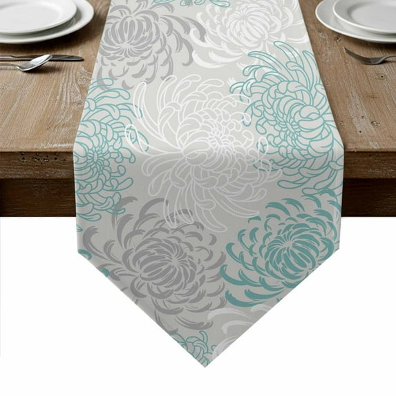 Aqua White Table Runner Linen Burlap Table Runner 36 Inches Small ...