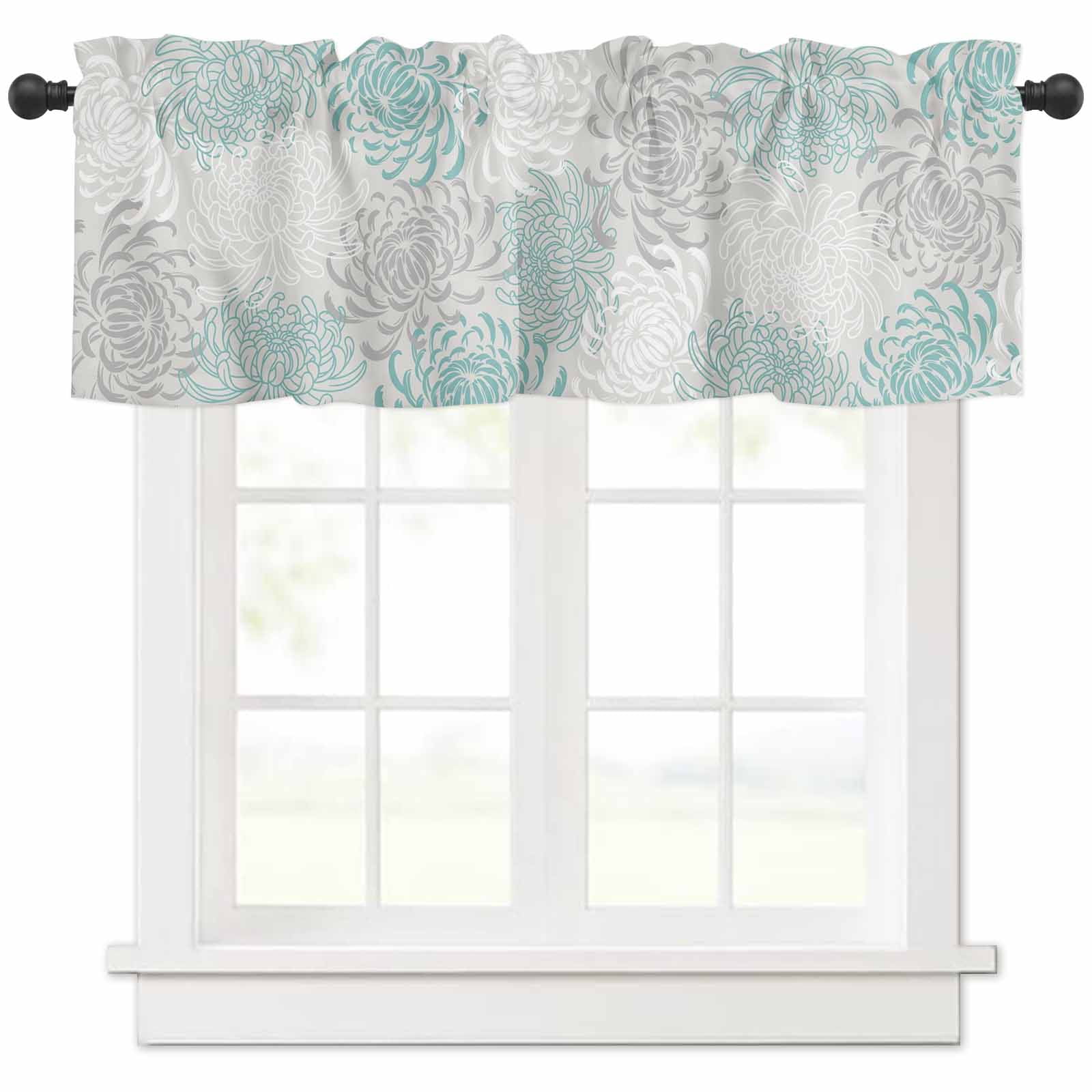 Aqua White Valances for Windows Farmhouse Kitchen Curtains Valances Rod ...