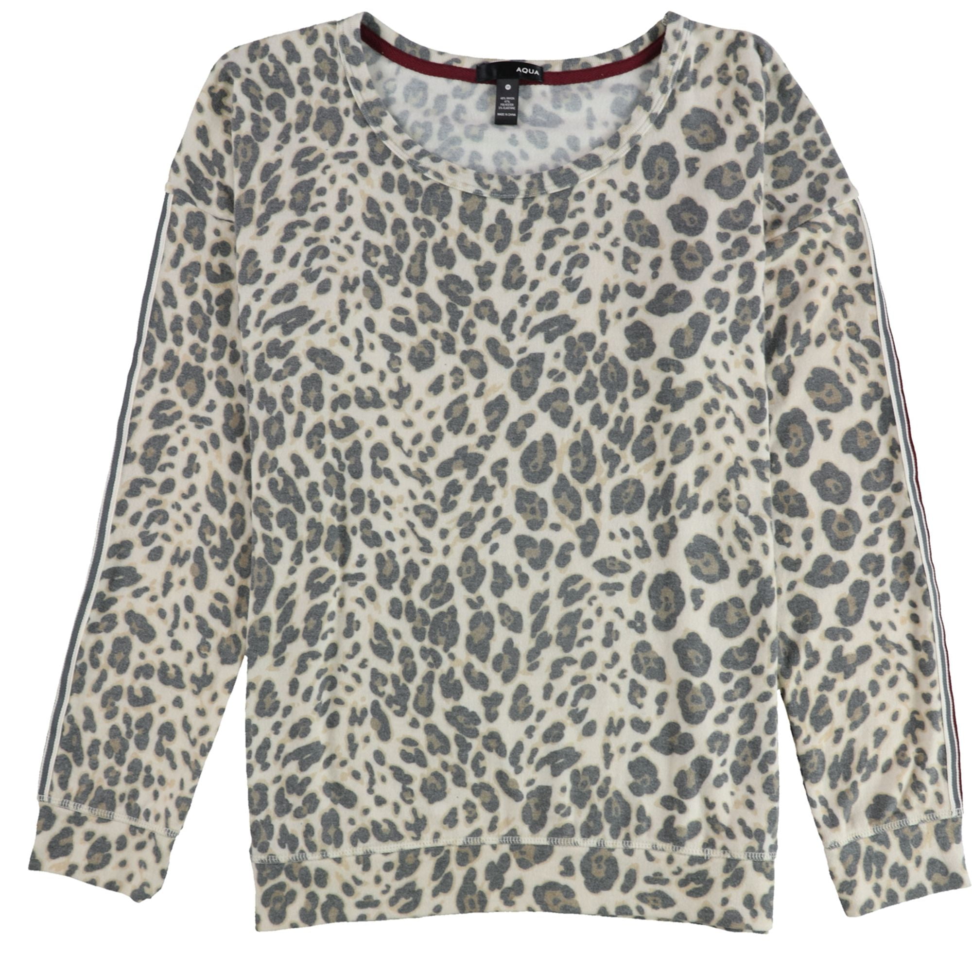 Aqua Womens Cheeta Print Sleeve Stripe Pajama Sweater, Beige, Medium ...