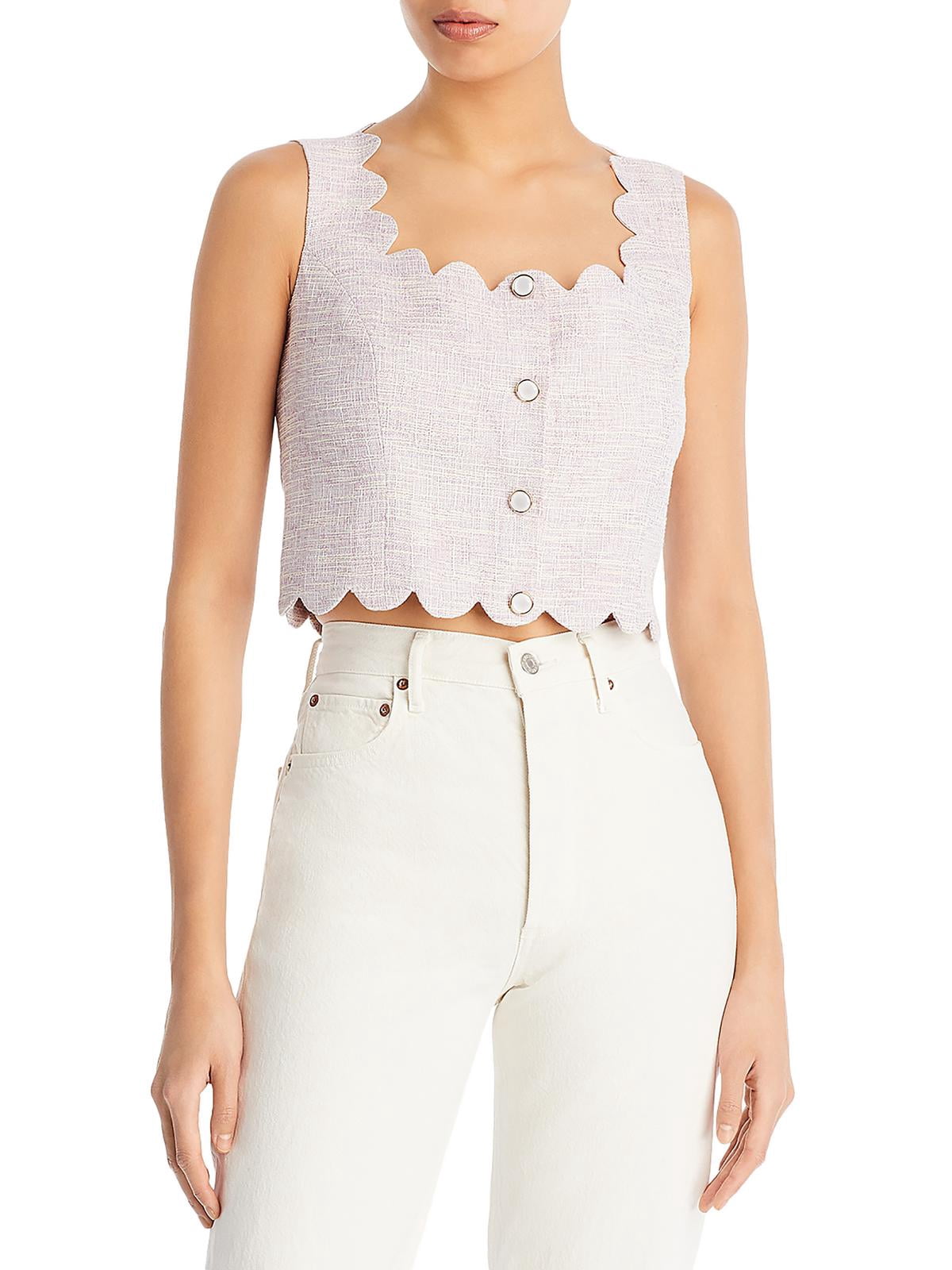 Aqua Womens Scalloped Trim Fake Button Blouse - Walmart.com