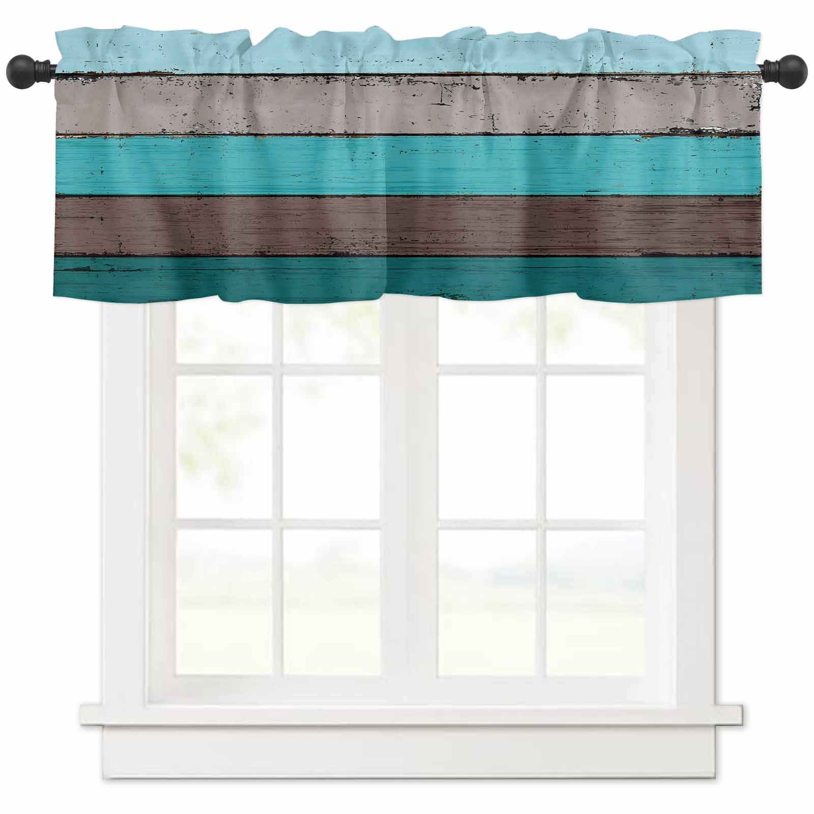 Aqua Wooden Valances for Windows Farmhouse Kitchen Curtains Valances ...