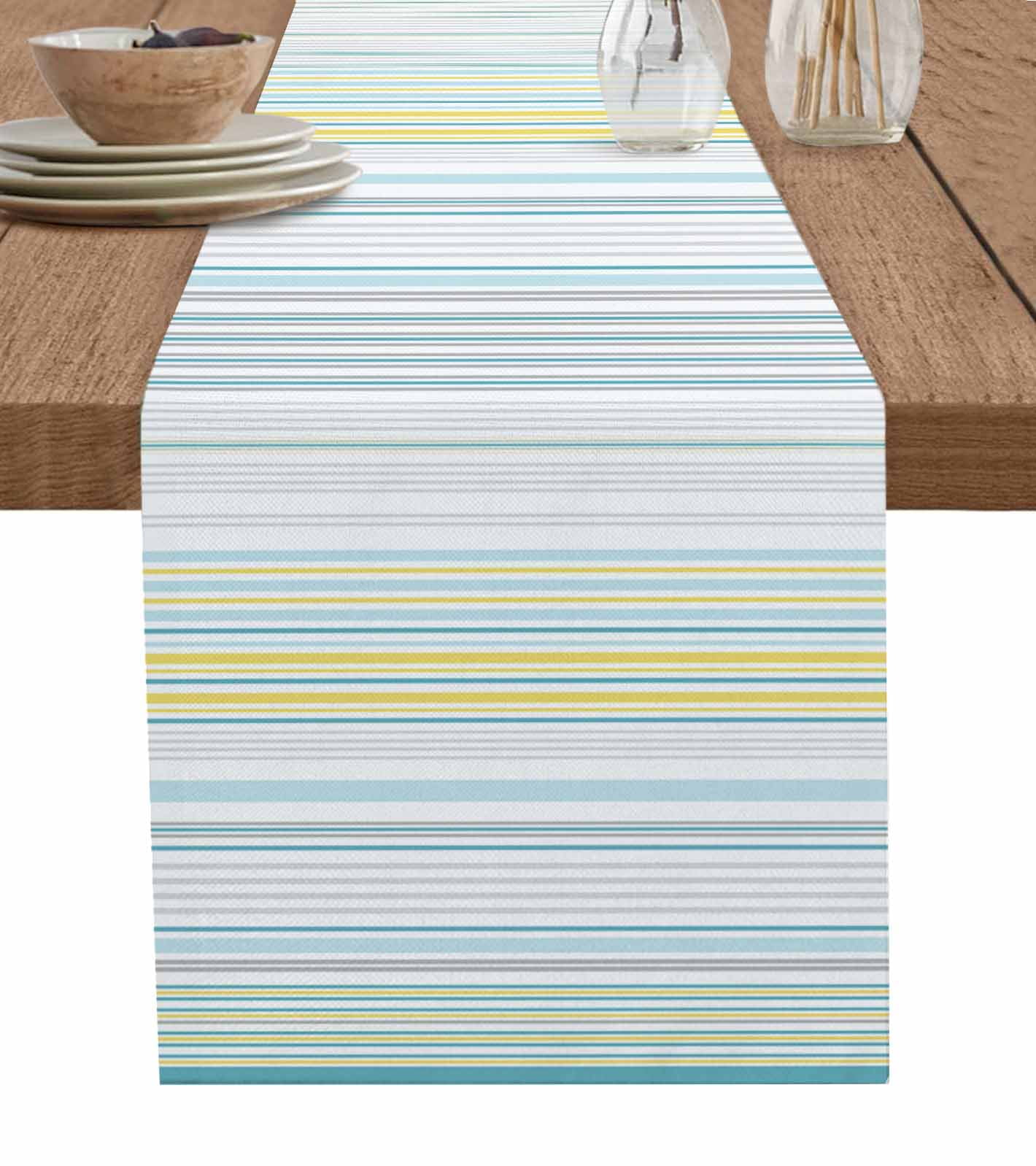 Aqua Yellow Stripe Burlap Cotton Table Runner 13x36 Inches Short ...