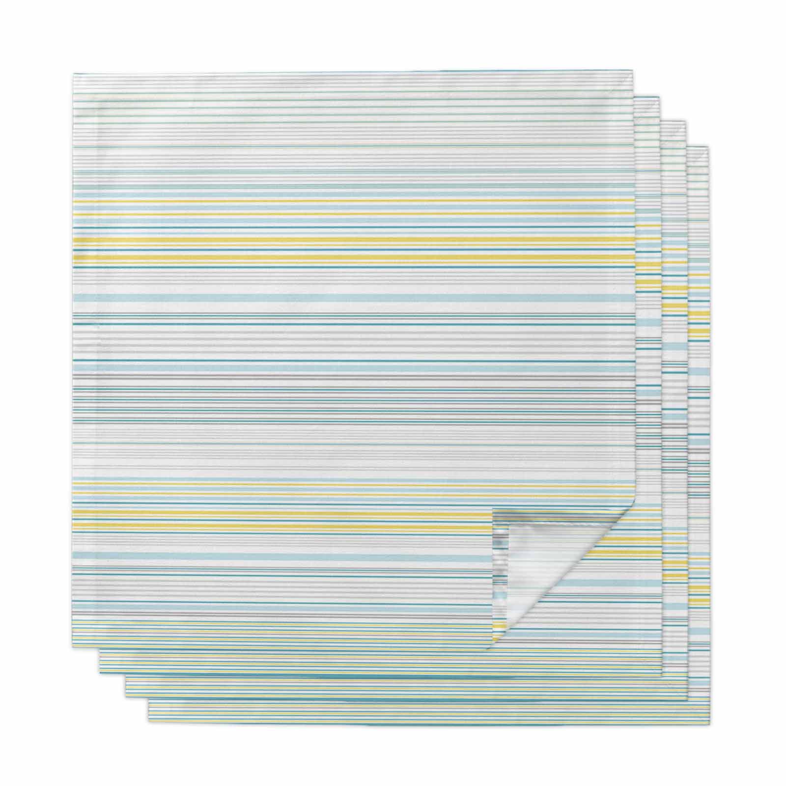 Aqua Yellow Stripe Cloth Napkins, Abstract Art Modern Vertical Striped ...