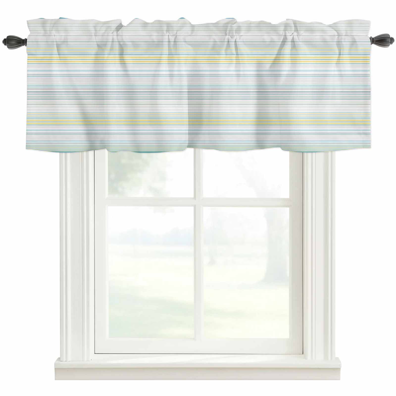Aqua Yellow Stripe Kitchen Valances for Windows, Small Valance Curtains ...