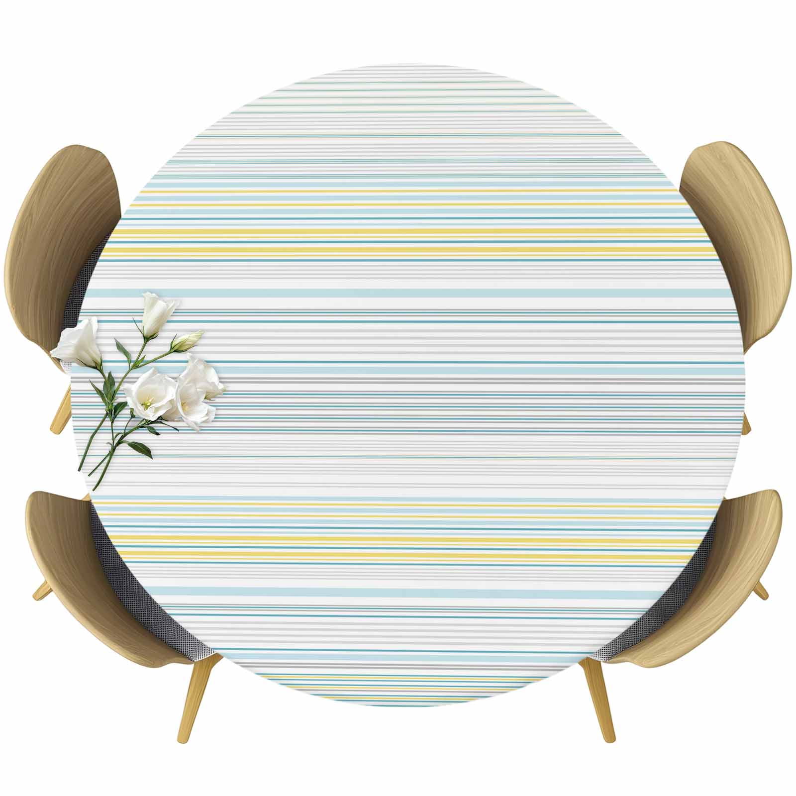 Aqua Yellow Stripe Round Tablecloth 36-44 Inch Round Fitted Table Cloth ...