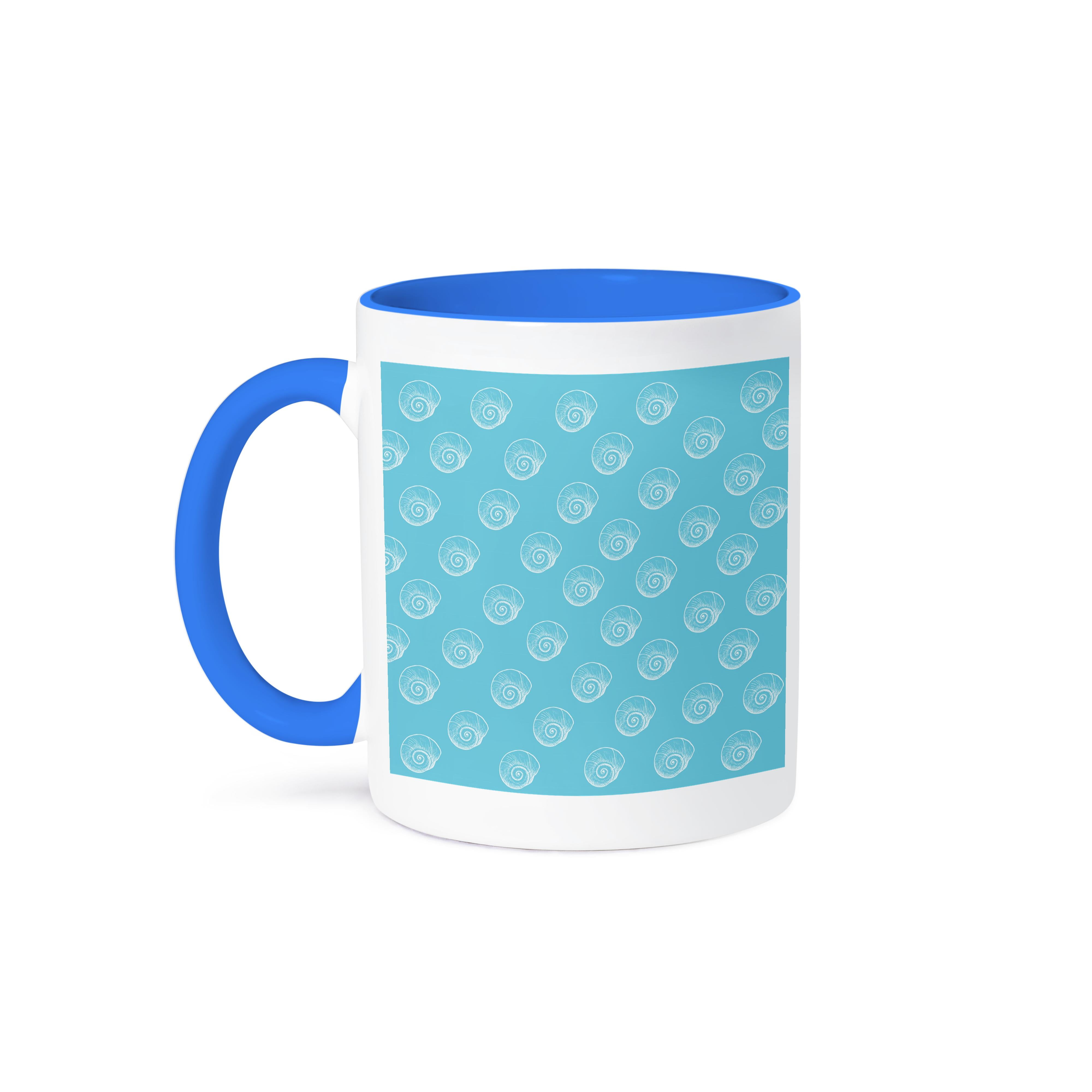 3dRose, Aqua and White Shells beach theme ocean art, 15oz Two-Tone Blue ...