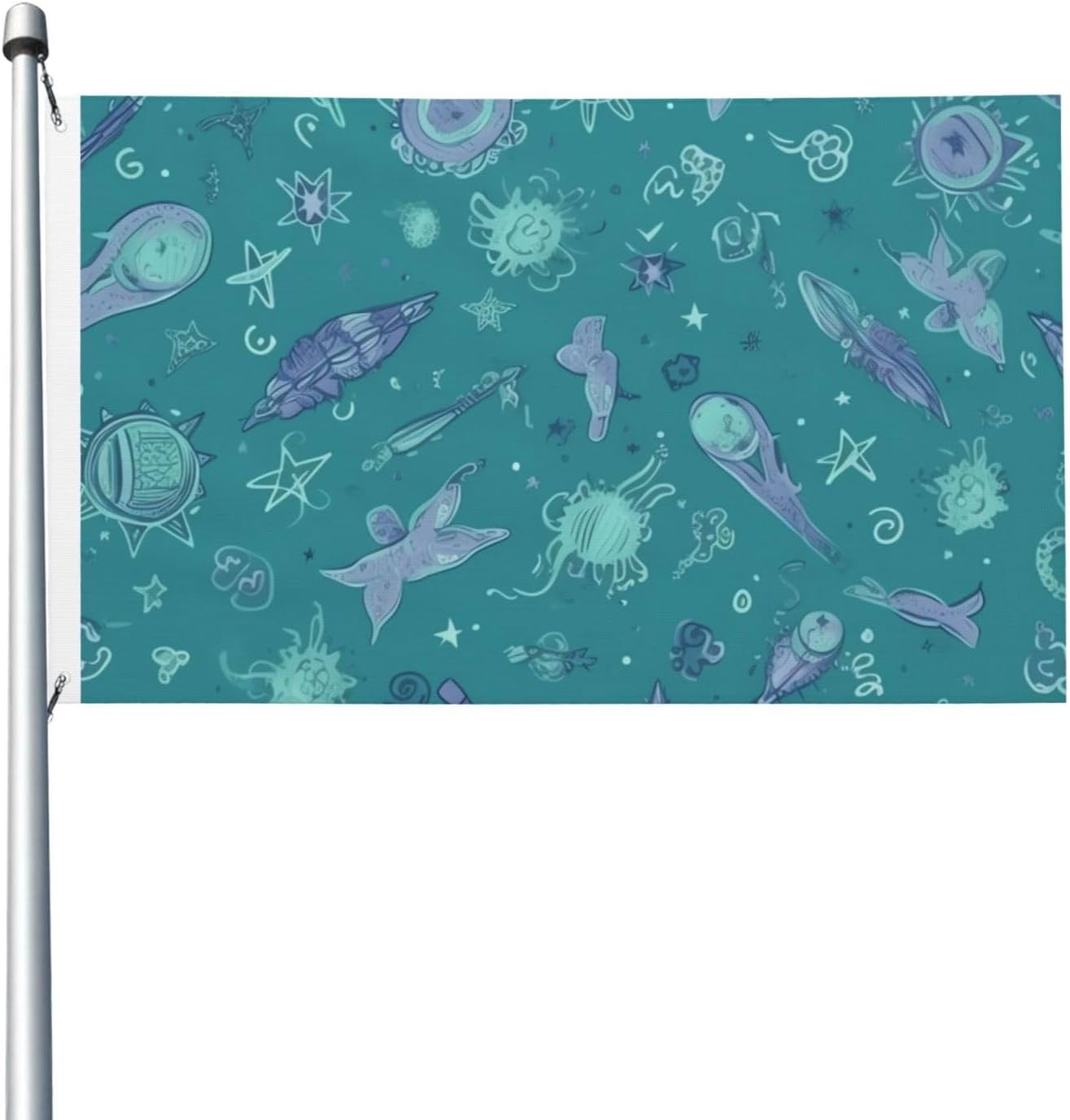 Aqua blue space pattern Garden Flag Welcome Flags for Outside Holiday ...