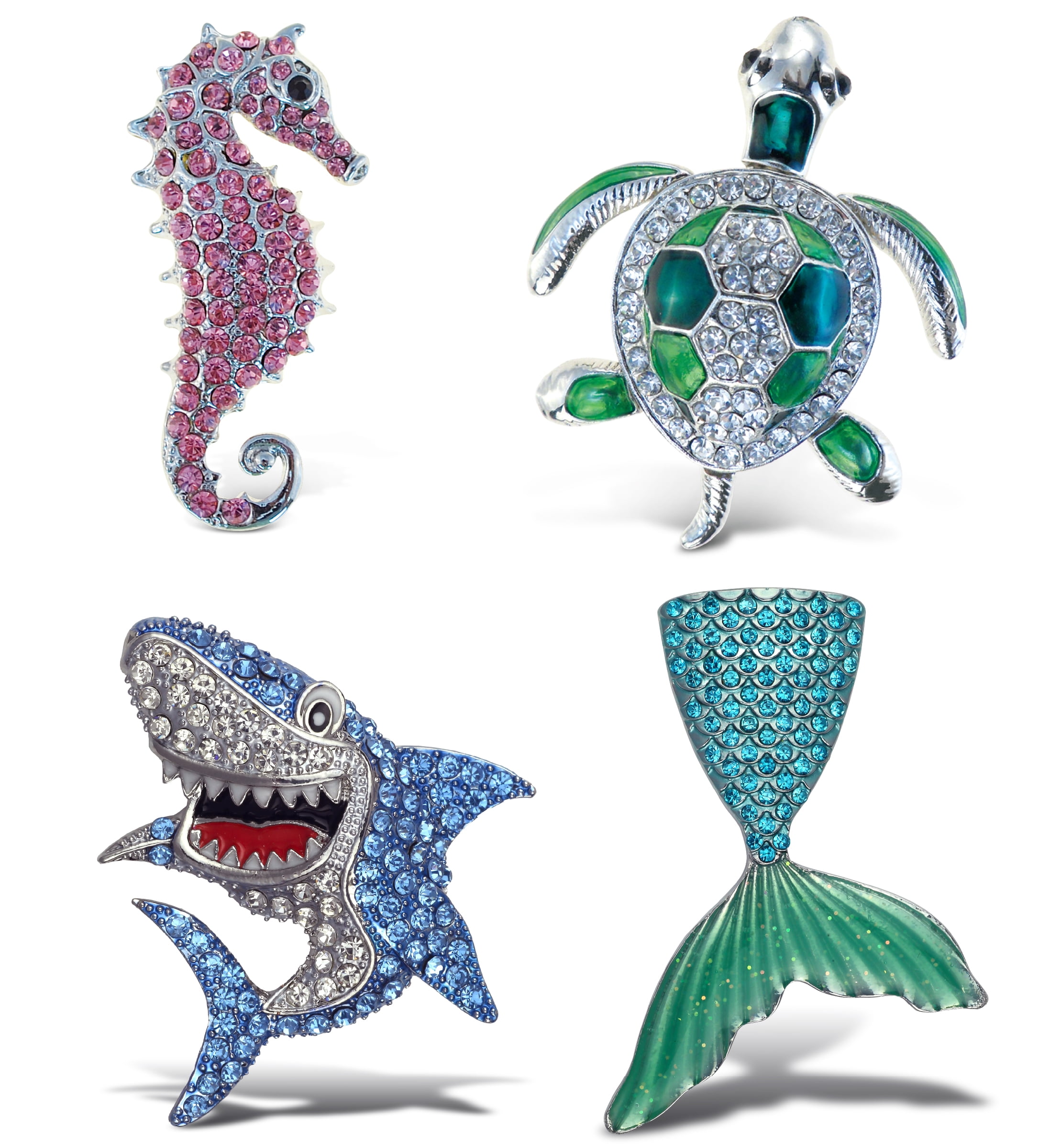 Aqua79 Beach Sparkling Refrigerator Magnet Set - Silver Seahorse, Sea ...