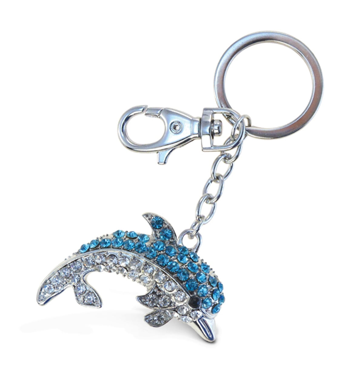 Aqua79 Blue Dolphin Keychain - Silver 3D Sparkling Charm Rhinestones ...