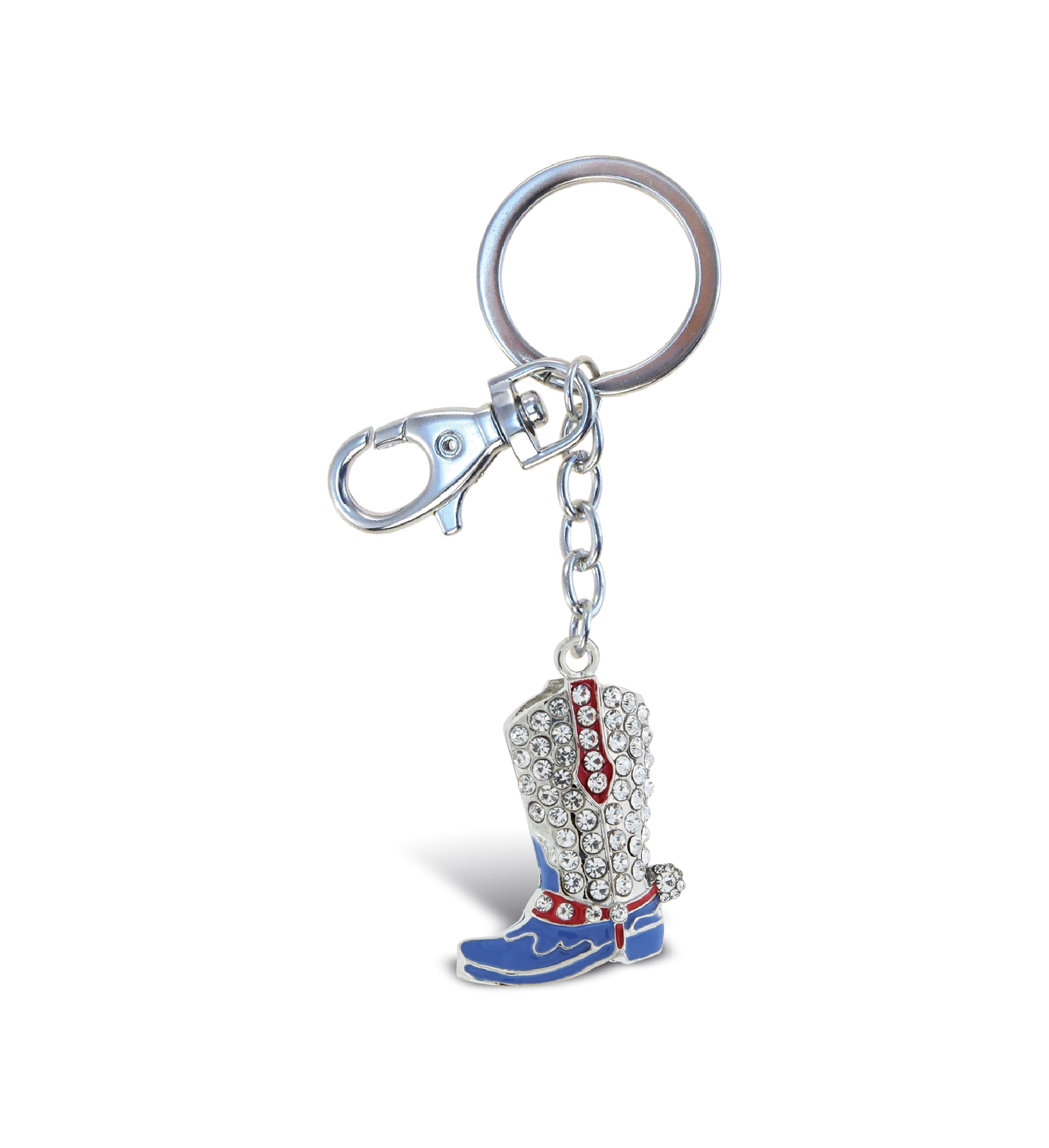 Aqua79 Cowboy Boot Keychain - Silver 3D Sparkling Charm Rhinestones ...