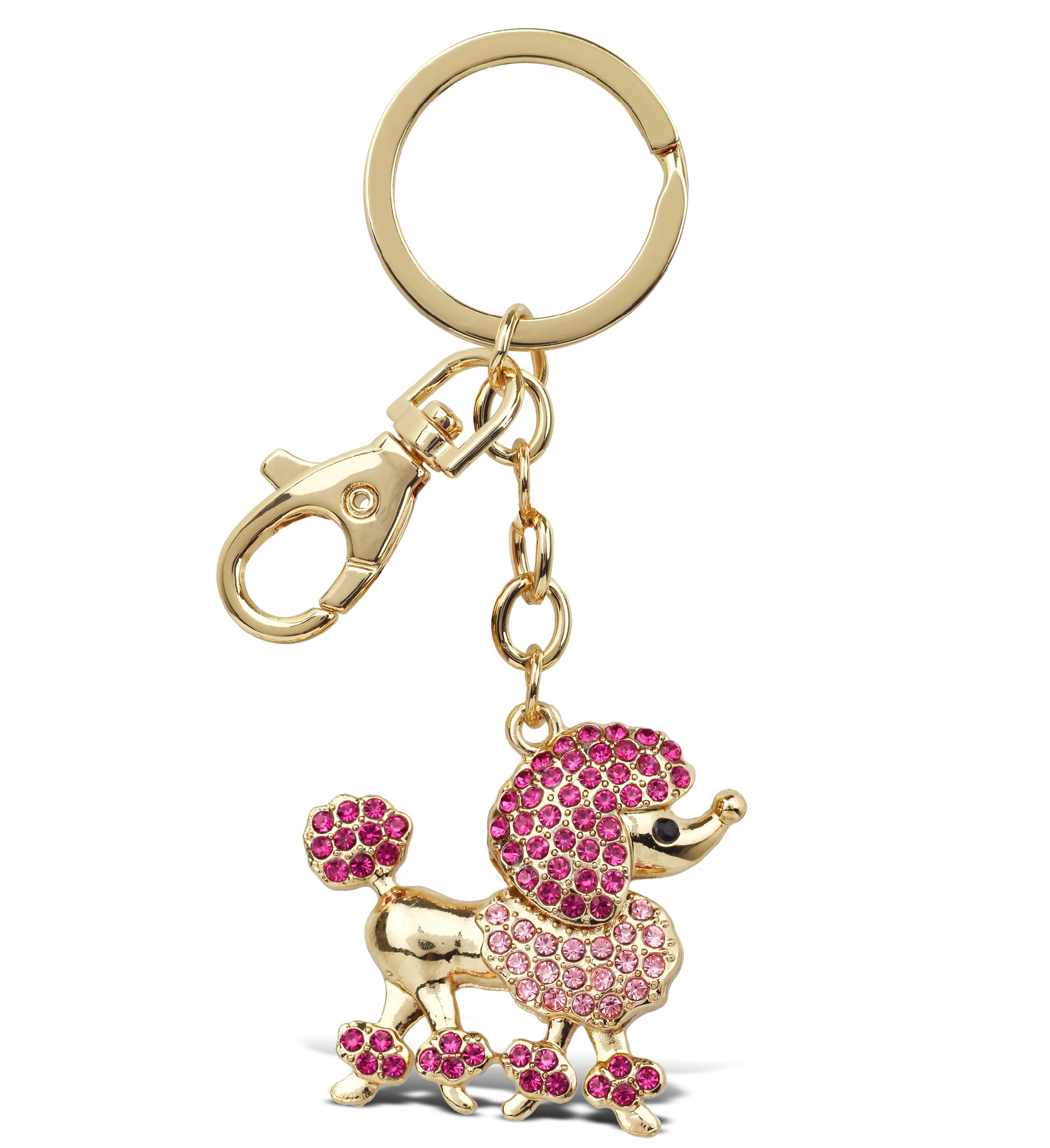 Aqua79 Elegant Pink Poodle Dog Keychain - Gold 3D Sparkling Charm ...