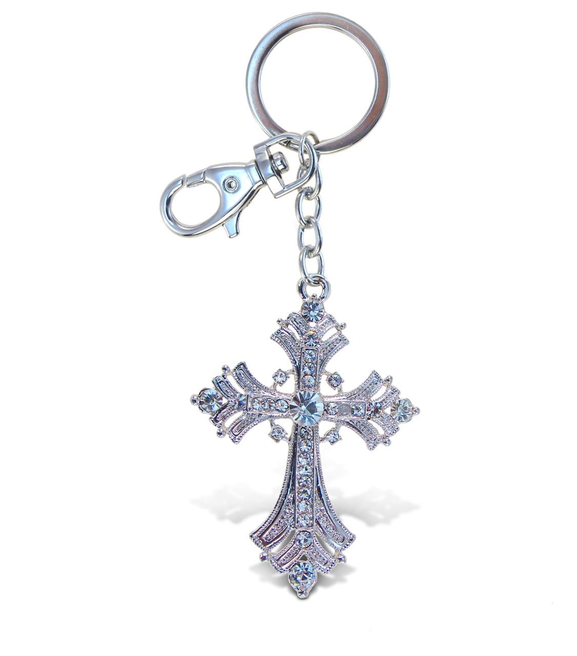 Aqua79 Fleur De Lis Cross Keychain - Silver 3D Sparkling Charm ...