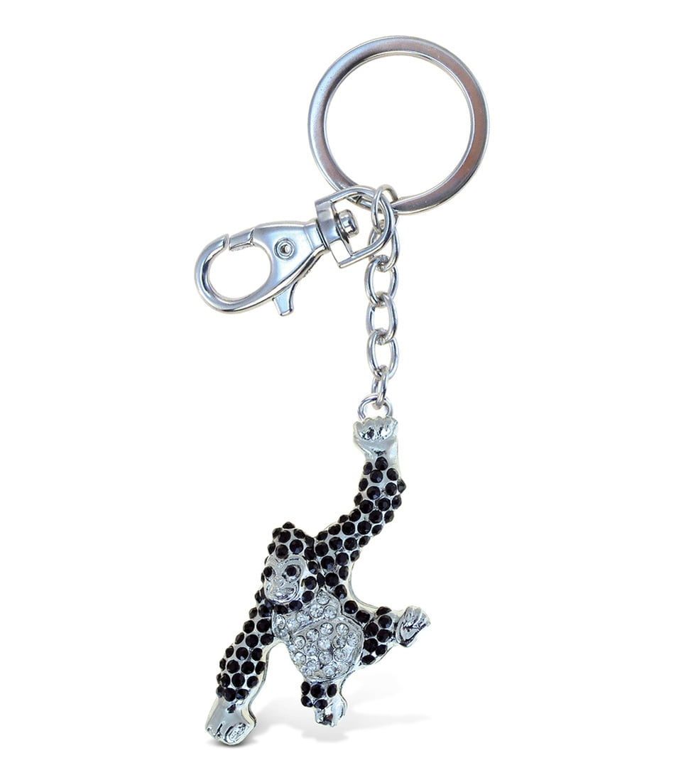 Aqua79 Gorilla Keychain - Silver 3D Sparkling Charm Rhinestones ...