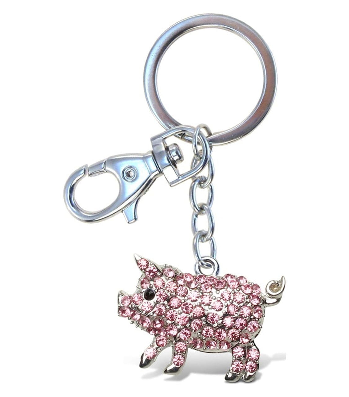 Aqua79 Pink Pig Keychain - Silver 3D Sparkling Charm Rhinestones ...