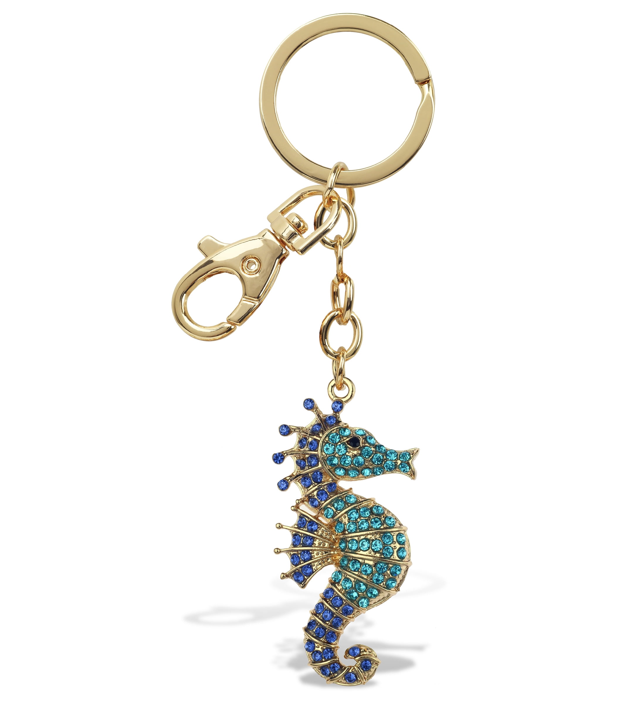 Aqua79 Seahorse Keychain - Blue Sparkling Rhinestones Charm ...
