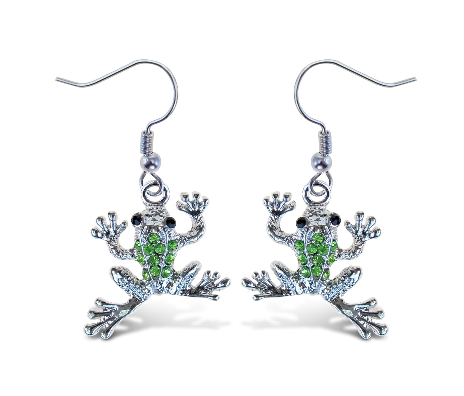 Aqua79 Frog Dangle Earrings - Silver Green Rhinestone Bohemian Jewelry ...