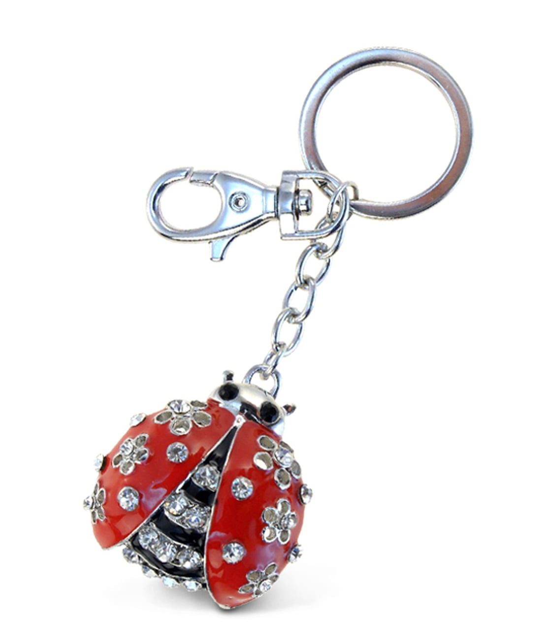 Puzzled Ladybug Keychain - Silver 3D Sparkling Ladybug Charm ...