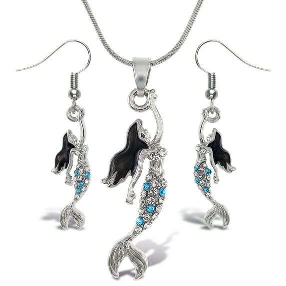 Aqua79 Sparkling Mermaid Dangle Earrings and Necklace Jewelry Set ...