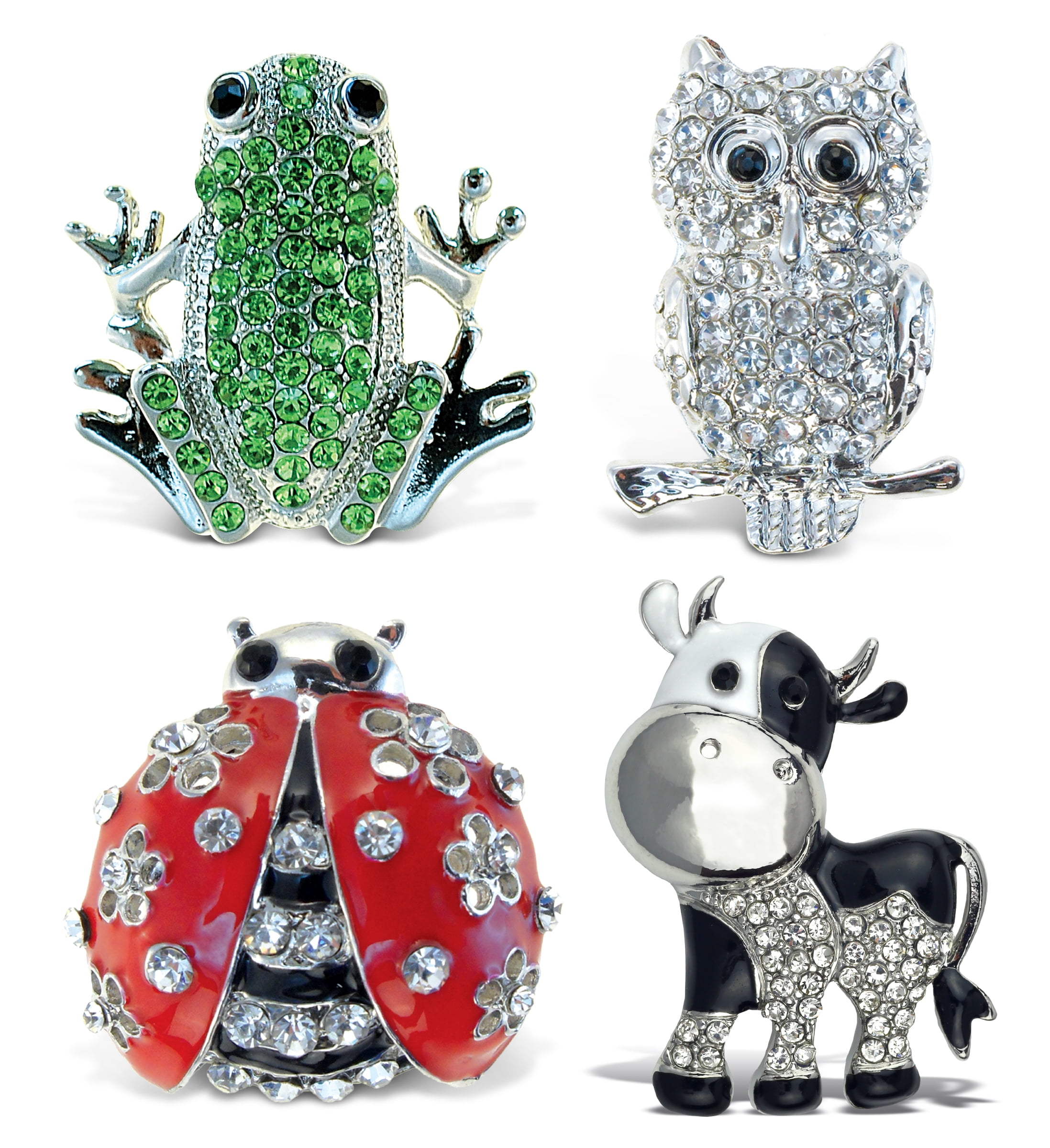 Aqua79 Sparkling Refrigerator Magnet Set Mix – Silver Frog, Owl ...