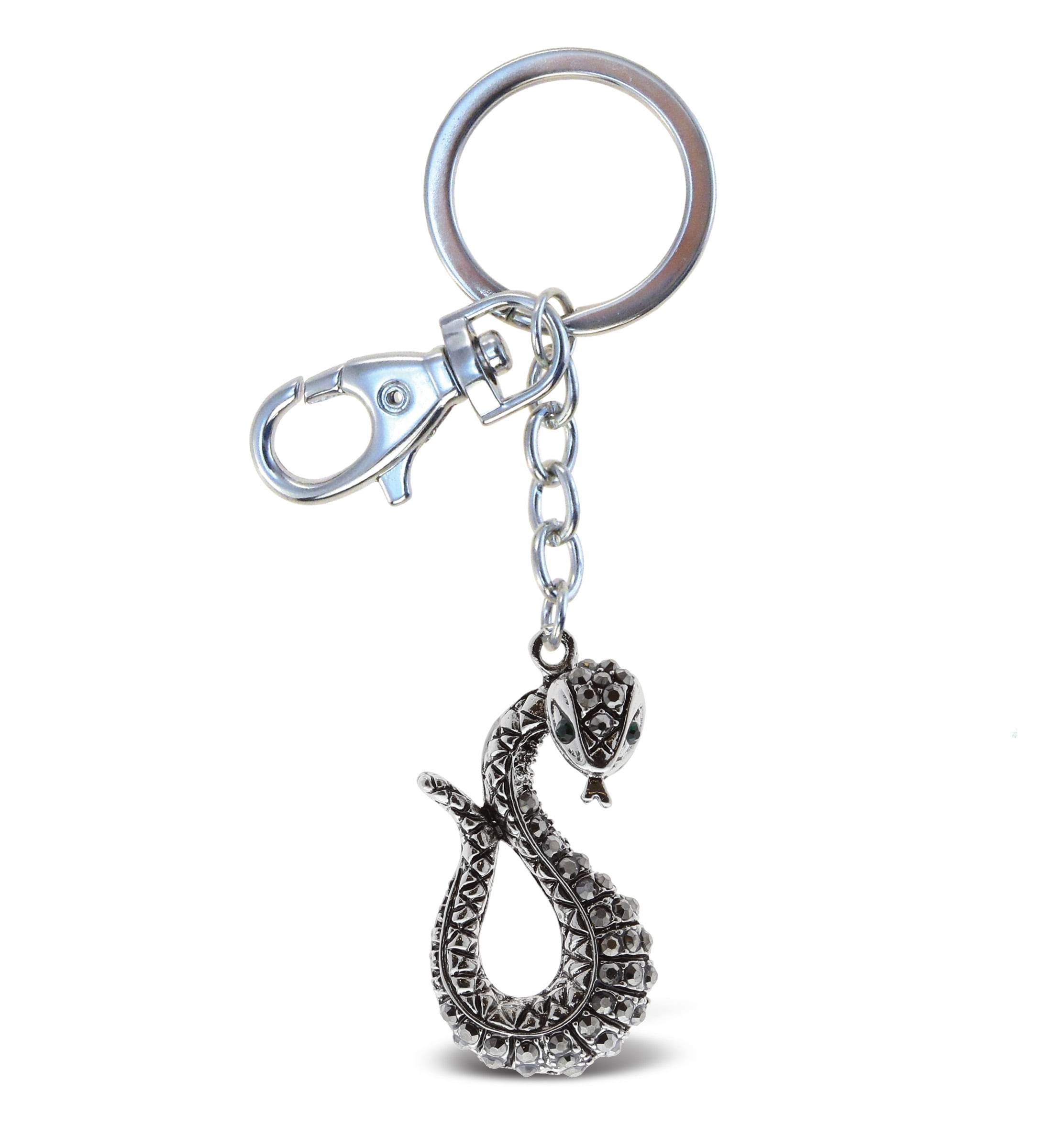 Aqua79 Sparkling Snake Keychain Charm - 3D Silver Rhinestone Keychain ...