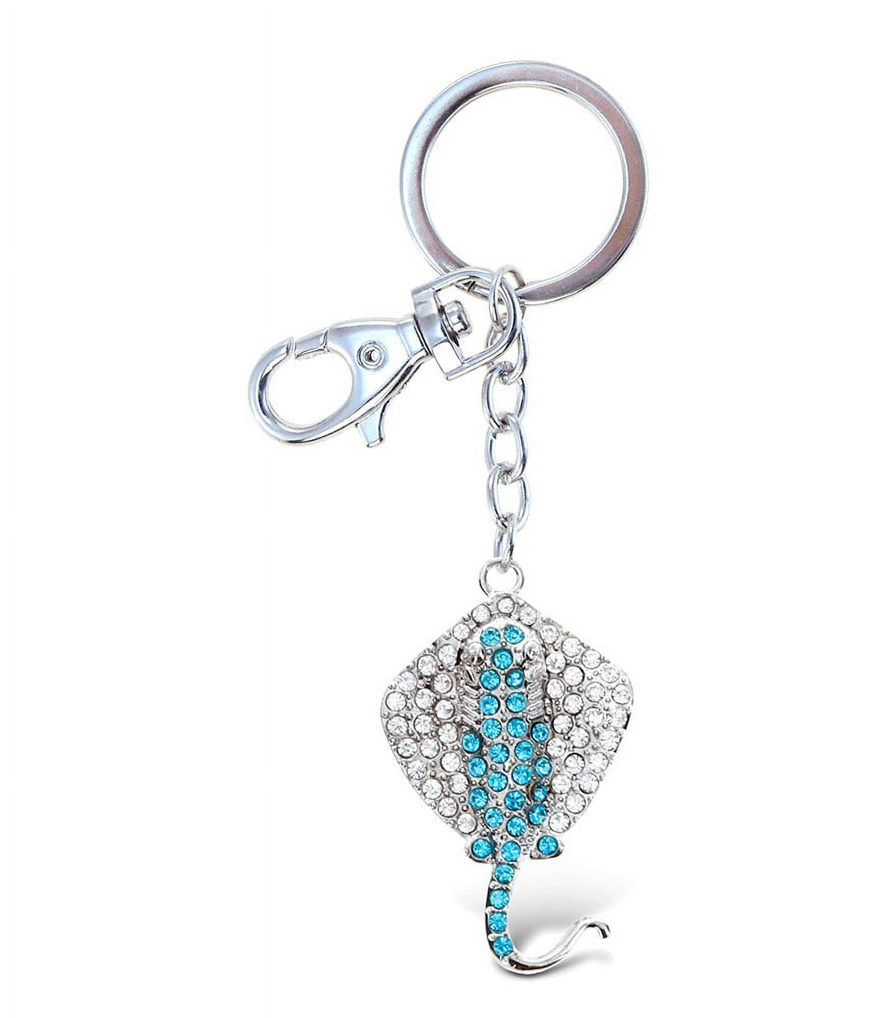 Aqua79 Stingray Keychain - Silver 3D Sparkling Charm Rhinestones ...