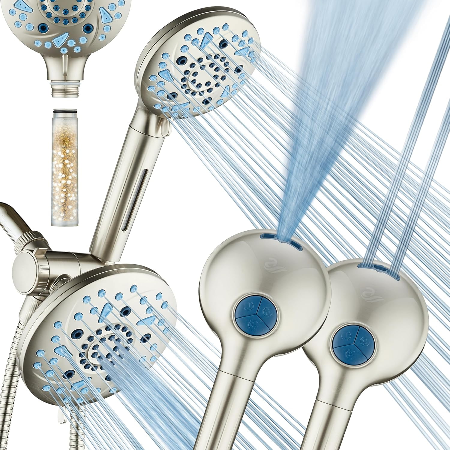AquaCare High 6-way Dual Shower Combo with Built-in Filter & Power Wash ...