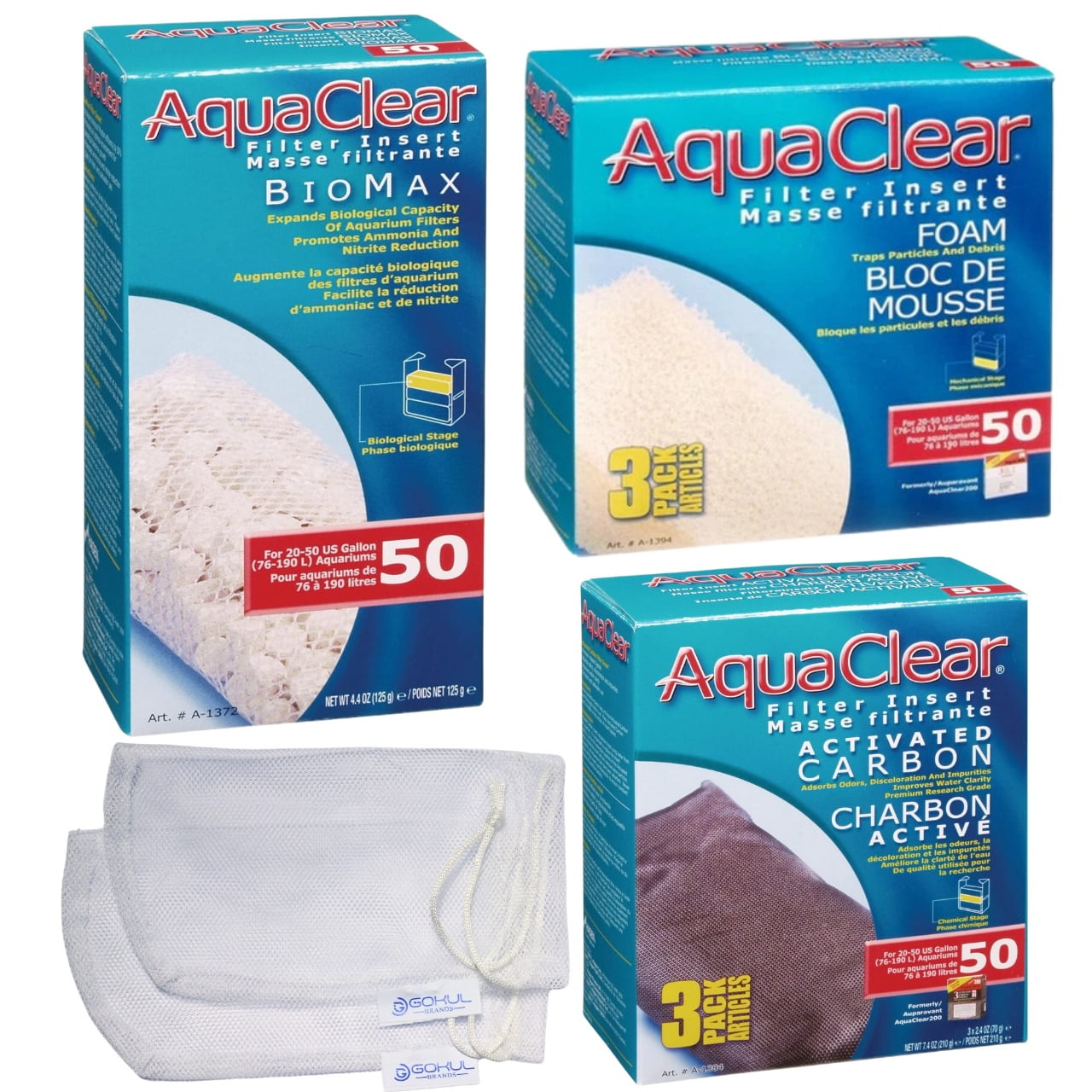 AquaClear 50 HOB Maintenance & Replacement Filter Media Kit, Including ...