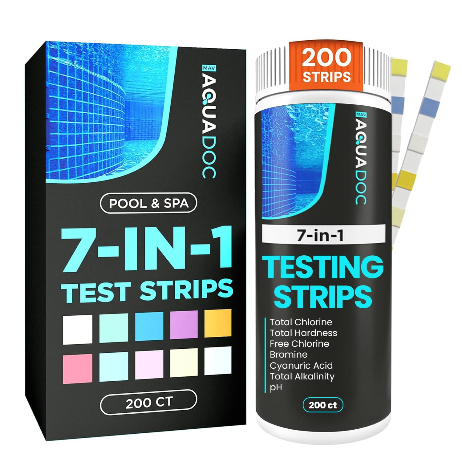 AquaDoc 7-in-1 Spa & Hot Tub Test Strips - 200 Pool for pH Chlorine ...