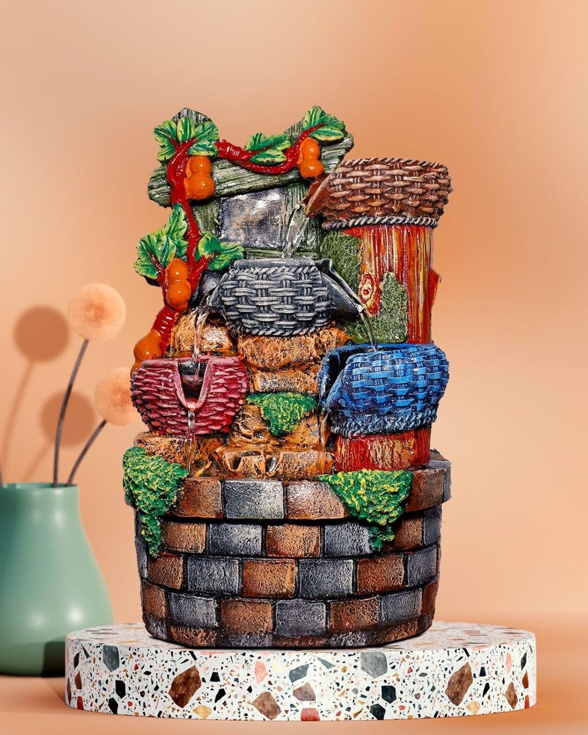 AquaDreams Vintage Style Classic Basket 4Pots Polyresin Tabletop Indoor ...