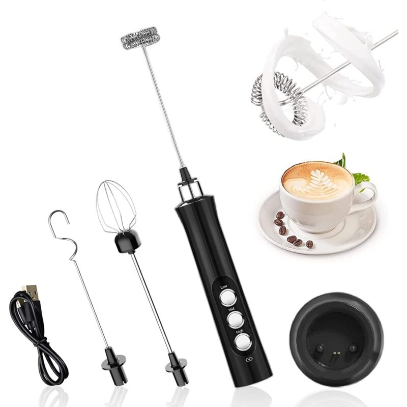 AquaForge USB Rechargeable Electric Milk Frother with 3 Speeds u0026 3 ...
