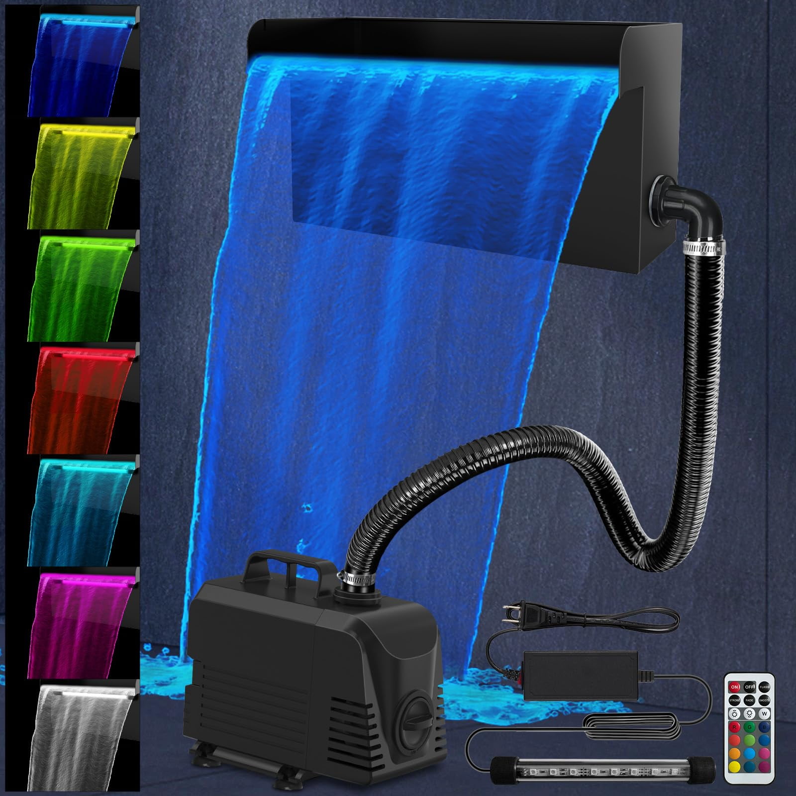 AquaMiracle Pond Waterfall Kit with LED Lights, All-in-1 Stainless ...
