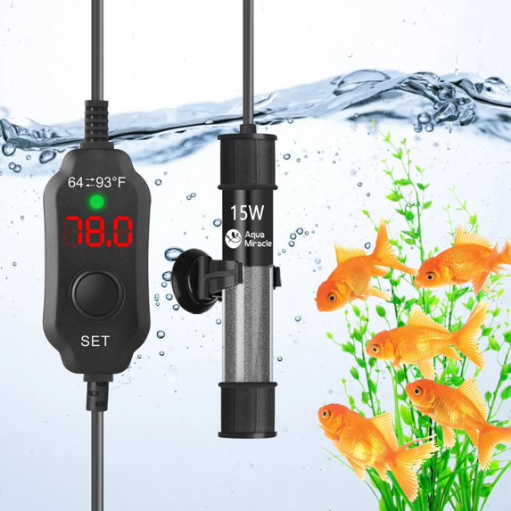 AquaMiralce 15W Aquarium Heater with Compact Size, Submersible Fish ...