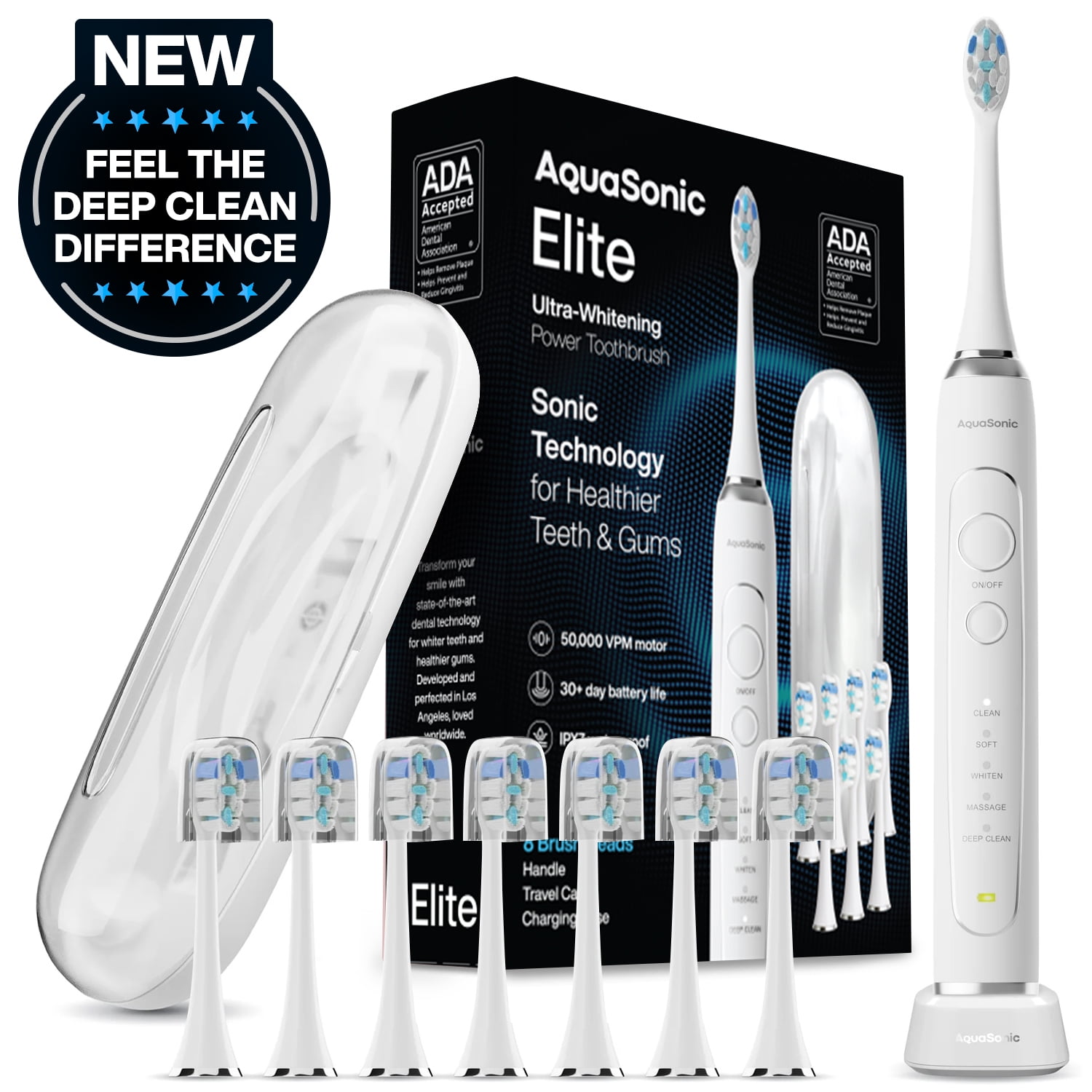 AquaSonic Elite Electric Toothbrush Kit, Wireless Charging, 5 Modes ...
