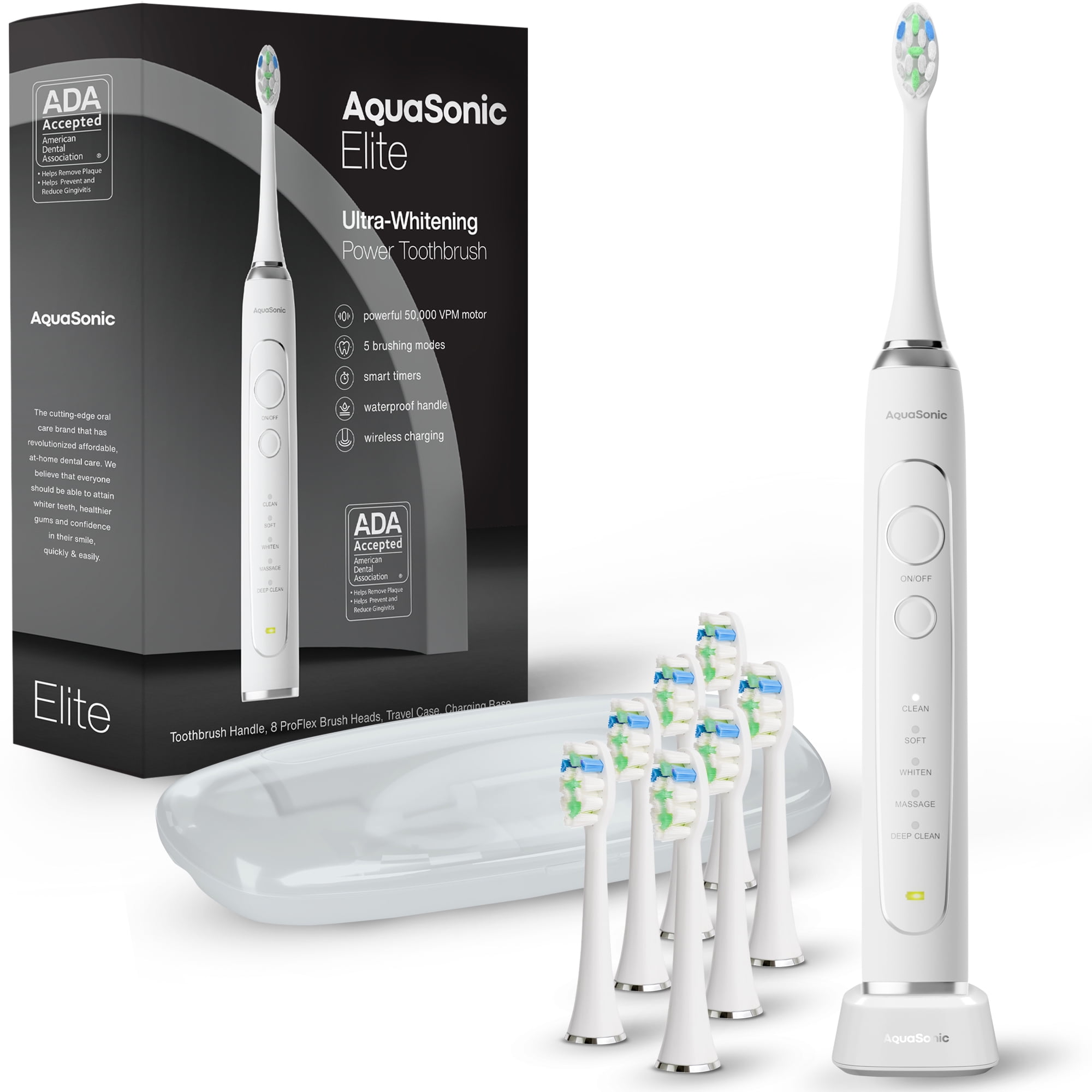 AquaSonic Elite Electric Toothbrush Set for Adults, Wireless Charging ...