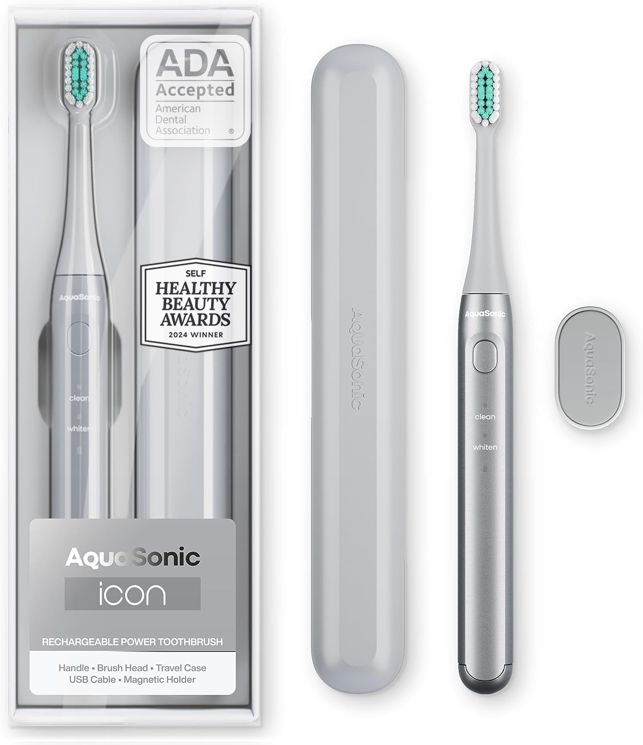 AquaSonic Icon Slim Electric Toothbrush, Rechargeable, Magnetic Holder ...