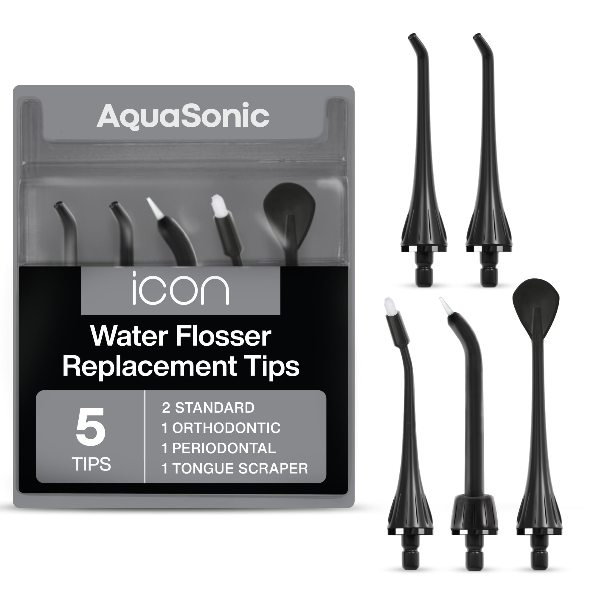 AquaSonic Icon Water Flosser Replacement Tips – 5 Tips, 4 Tip Types ...