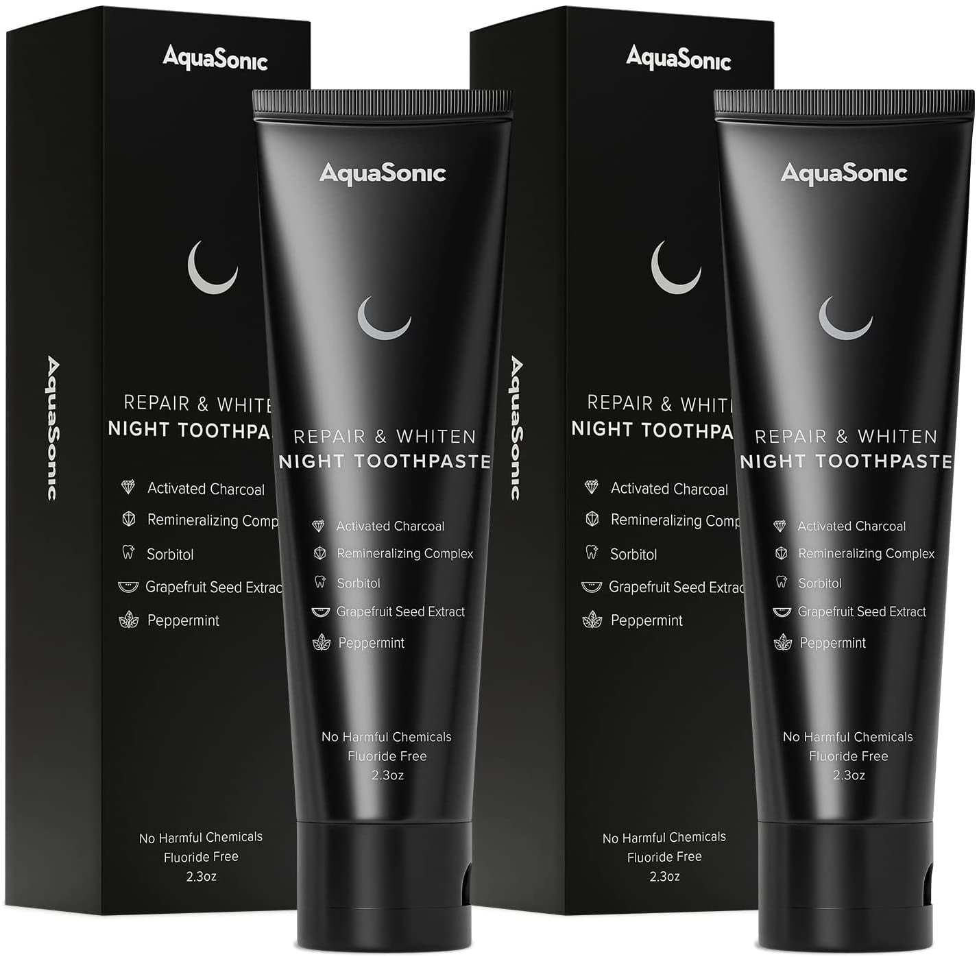 AquaSonic, Night Activated Charcoal Toothpaste, 2 Pk, Teeth Whitening ...