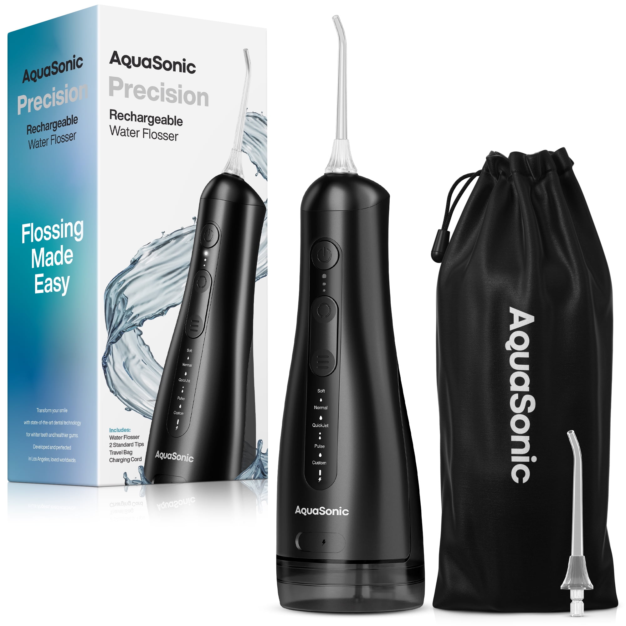 AquaSonic Precision Rechargeable Cordless Water Flosser with Travel Bag ...