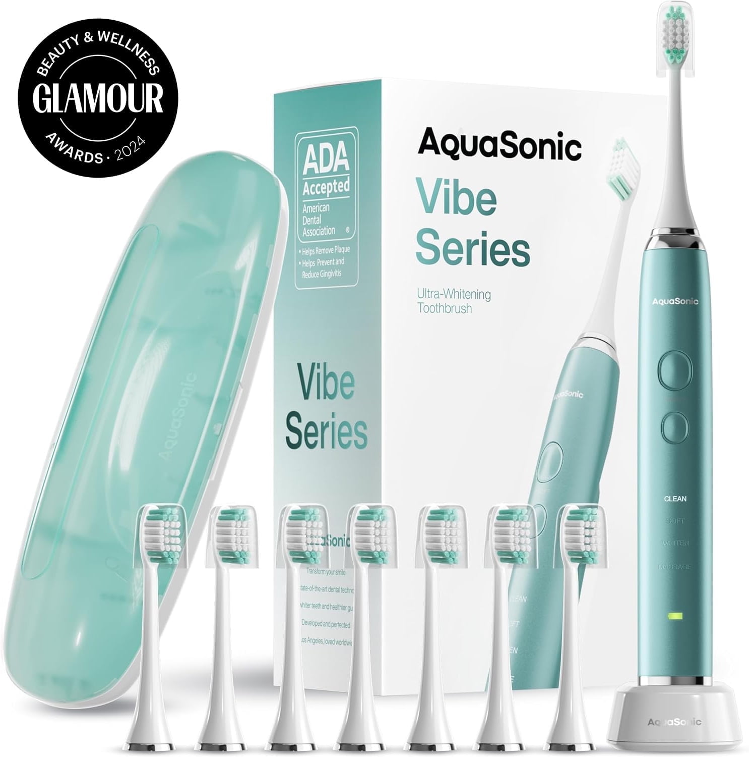 Aquasonic Adult Sonic Electric Toothbrush Set, Soft, Rechargeable, 4 ...