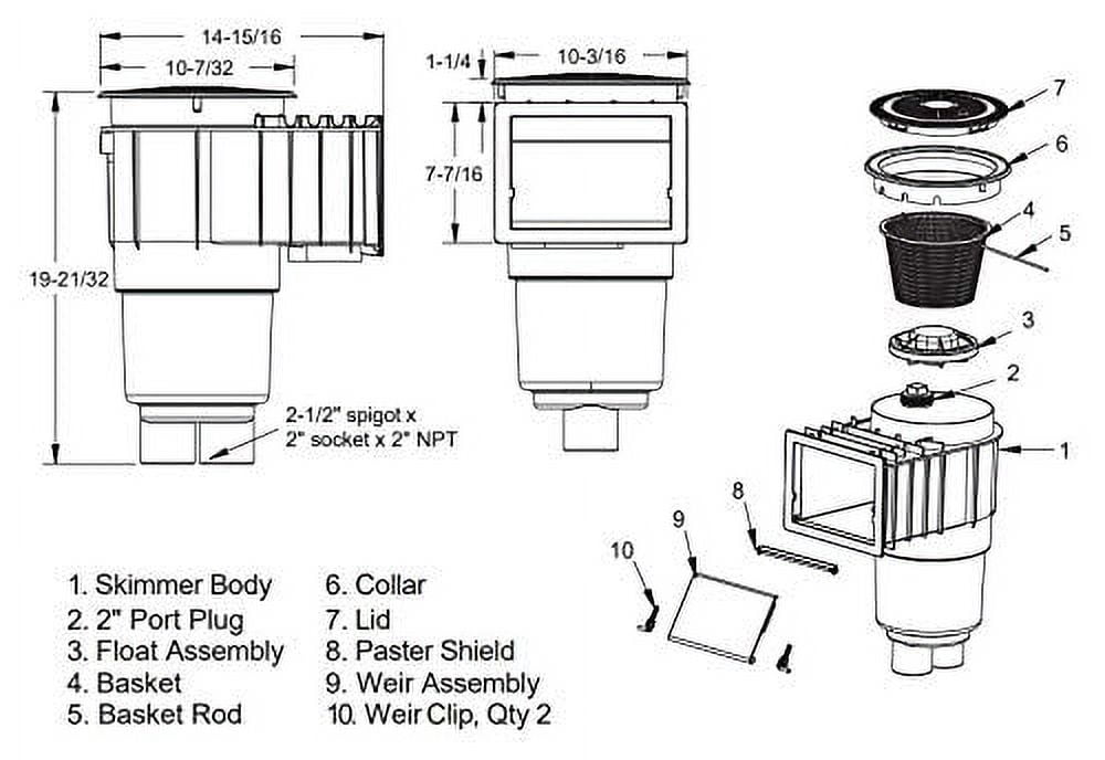 AquaStar SKR201 Skimmer for Inground Swimming Pool with Waterstop Face ...