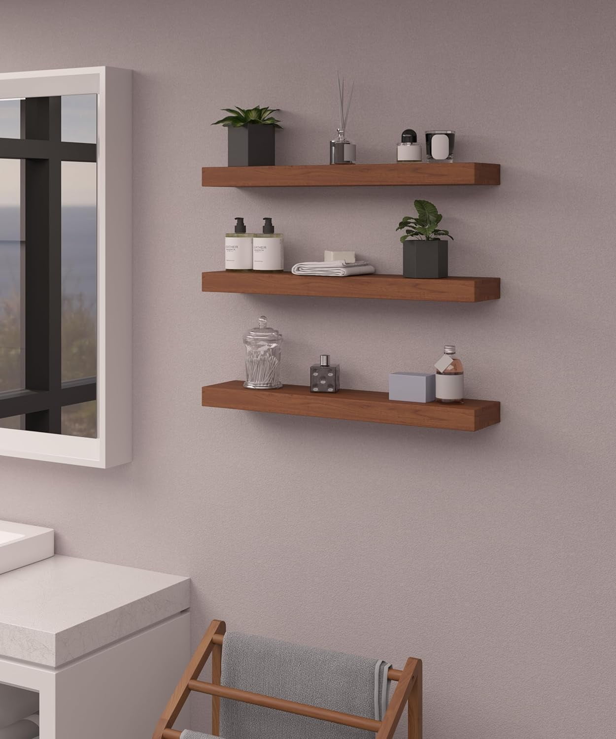 AquaTeak 30" Aru OptiAREA Floating Teak Wall Shelf - Walmart.com