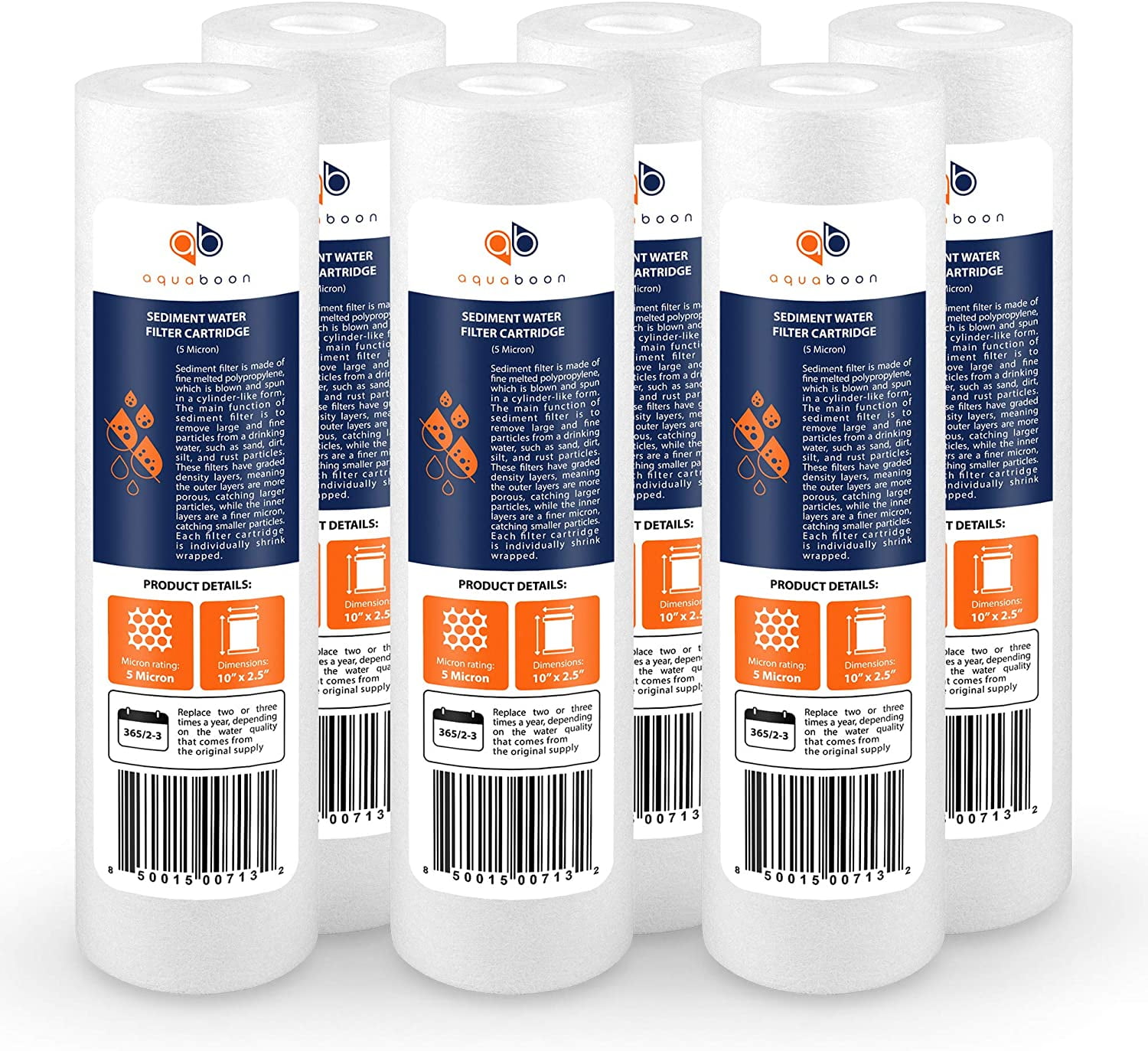 Aquaboon 6-Pack of 5 Micron 10" Sediment Water Filter Replacement ...