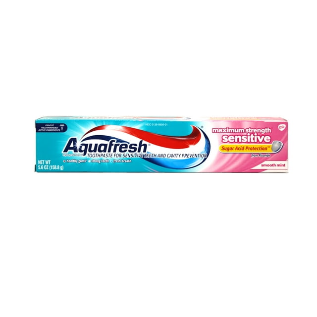 Aquafresh Max Strength Sensitive Toothpaste, Gentle Whitening, Smooth ...