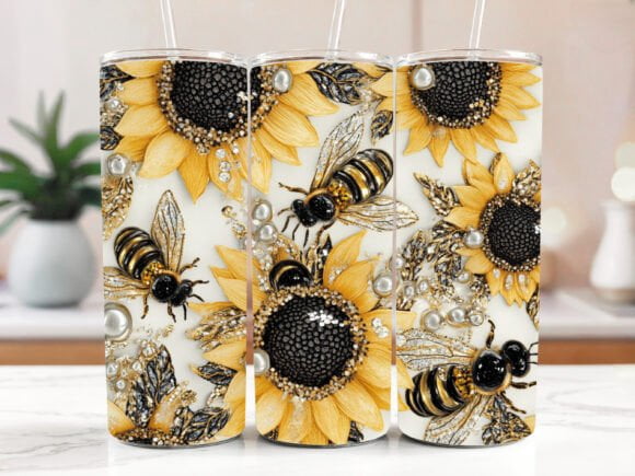 Aqualift 3D Bee Honeycomb Tumbler 20oz & 40oz, Cute Bumblebee Floral ...