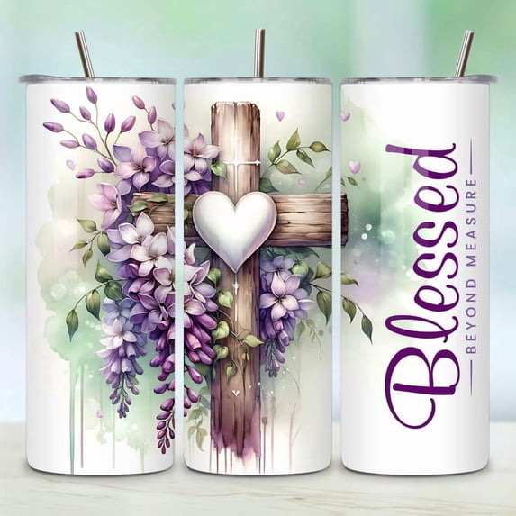Aqualift Christian Blessed Tumbler, Wooden Cross Heart Faith ...