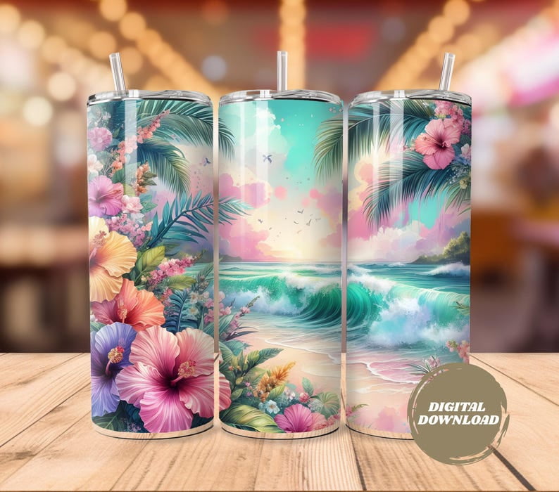 **Aqualift Floral Beach Tumbler 20oz & 40oz Stainless Steel Insulated ...