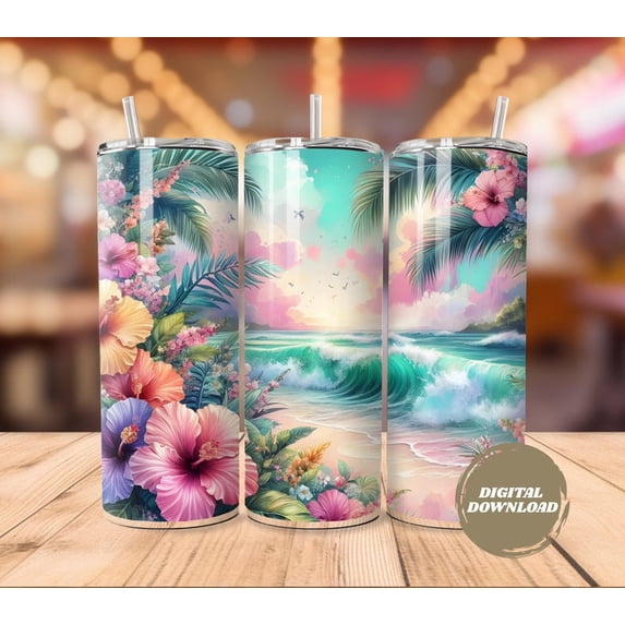 **Aqualift Floral Beach Tumbler 20oz & 40oz Stainless Steel Insulated ...