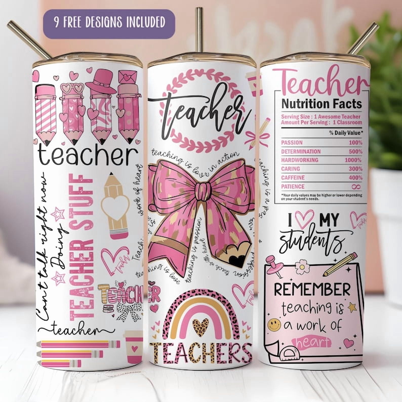 Aqualift Teacher Life Tumbler – 20oz & 40oz Insulated Cup with Pink ...
