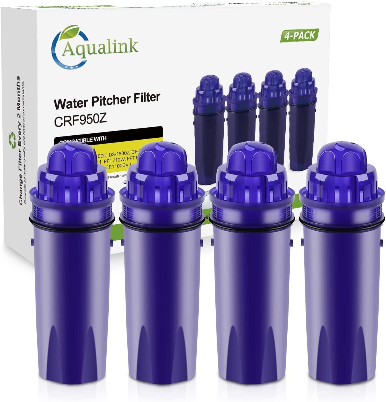 AQUALINK, Water Filter, CRF950Z, 4 Pack Compatible with PUR Pitchers ...