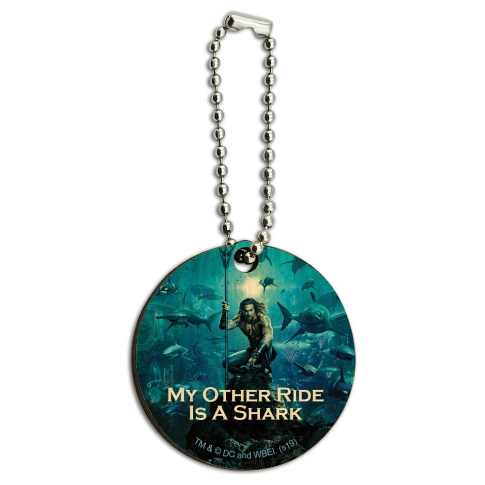 Aquaman Movie My Other Ride is a Shark Wood Wooden Round Keychain Key ...